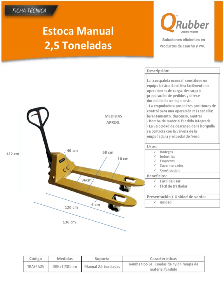 Estoca Manual 2.5 Toneladas: Usos y Características | PDF | Vehículos
