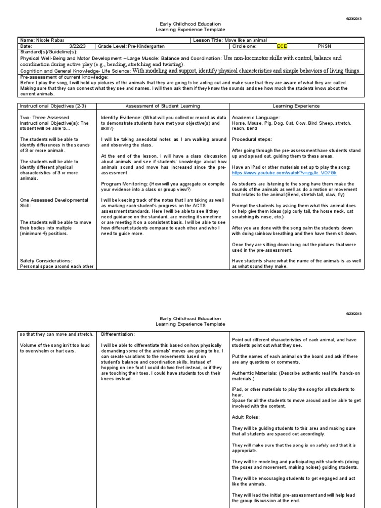 Edt 317 Movement and Dance Lesson Plan | PDF | Learning | Early ...
