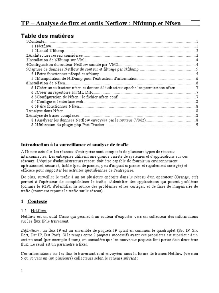 TP - Analyse de Flux Et Outils Netflow: Nfdump Et Nfsen: Table Des ...