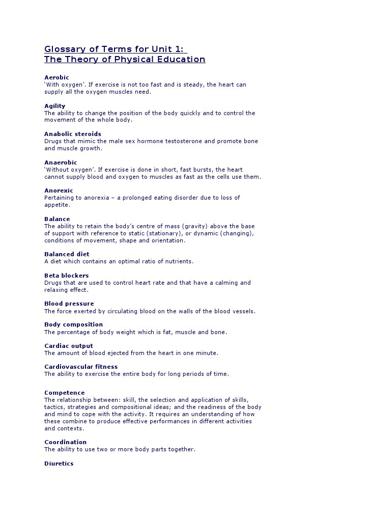 Unit 1 Physical Education Glossary | PDF | Physical Exercise | Physical ...