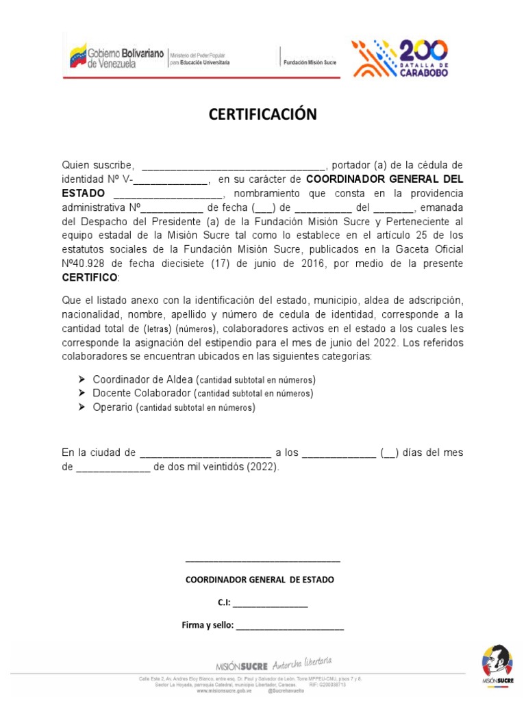 Formato de Certificación | PDF