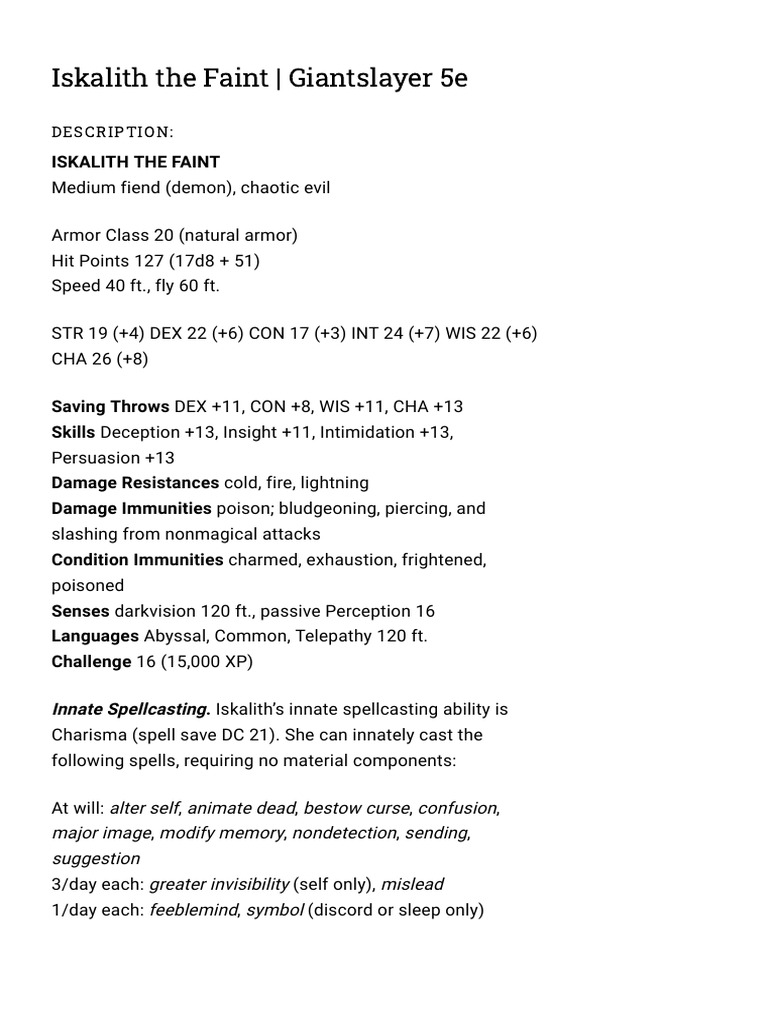 D&D 5e: Iskalith the Faint | PDF