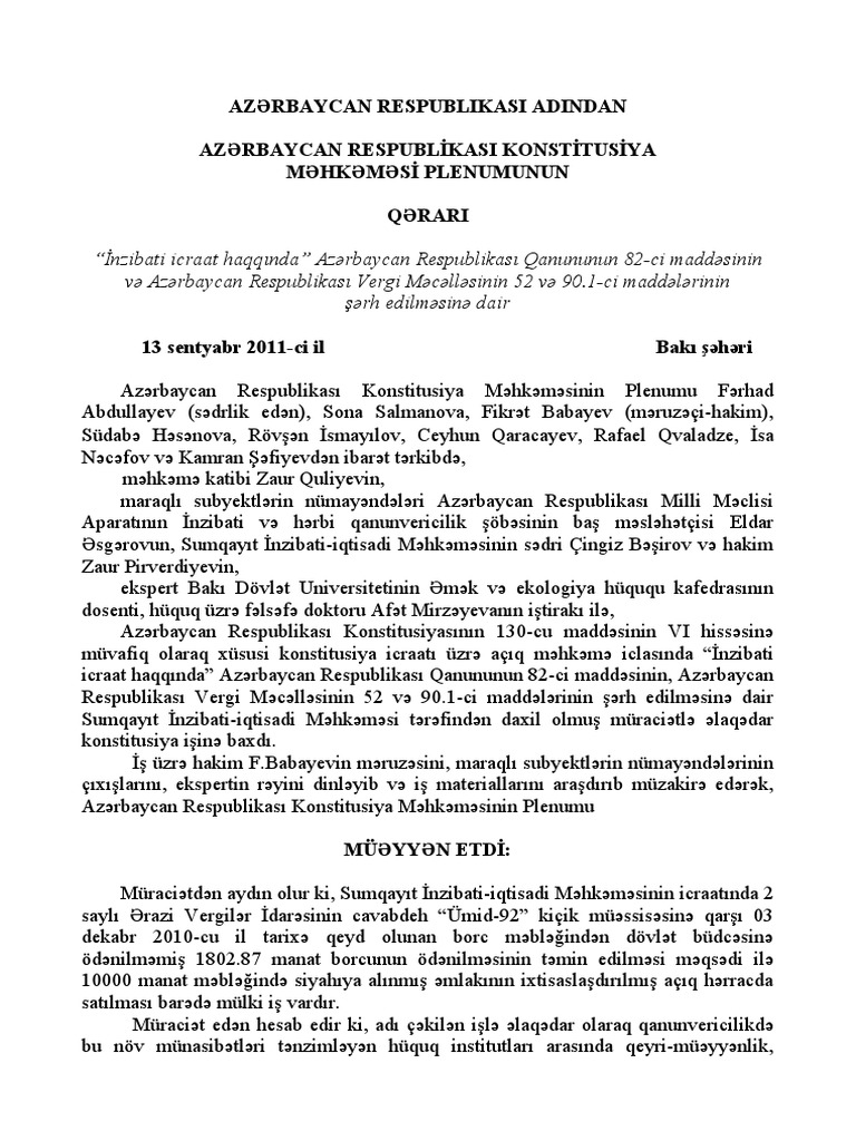 5) 13.09.11 - "İnzibati Icraat Haqqında" Qanunun 82-Ci VƏ VM 52 VƏ 90.1-Ci M.Ş.D. | PDF