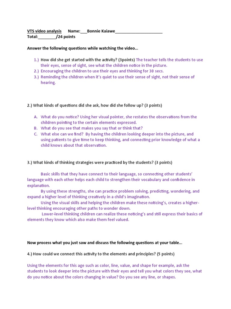 vts video analysis worksheet doc 1 | PDF | Color | Imagination