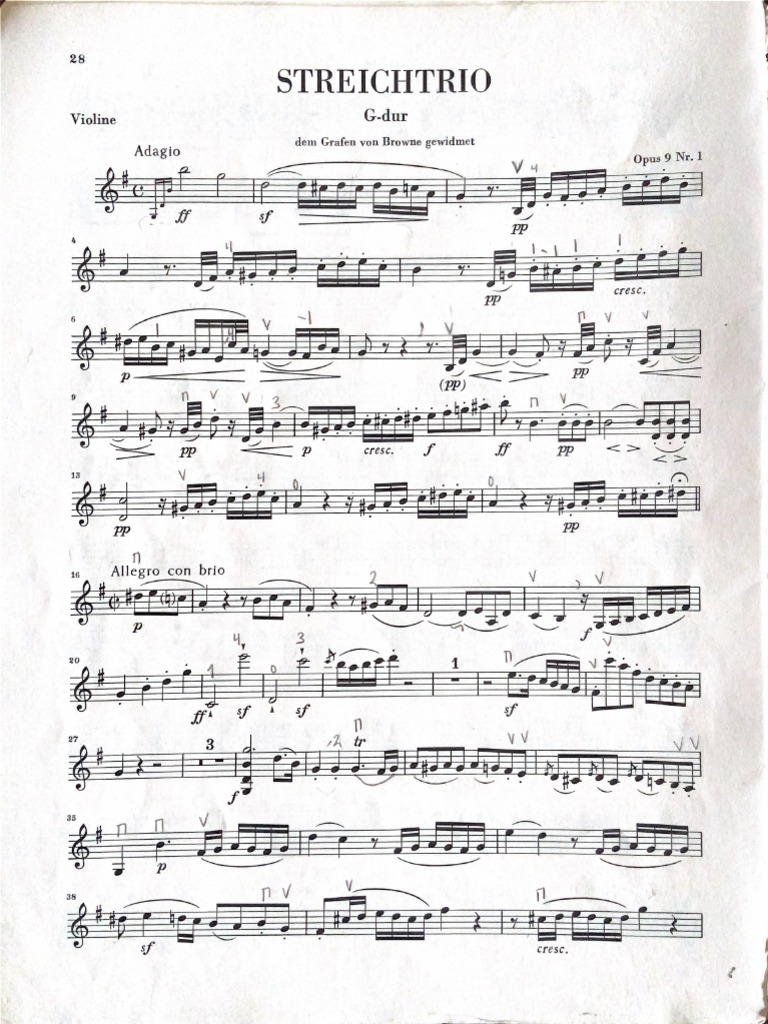 Beethoven String Trio Op. 9 No. 1 (Violin Bowings) | PDF