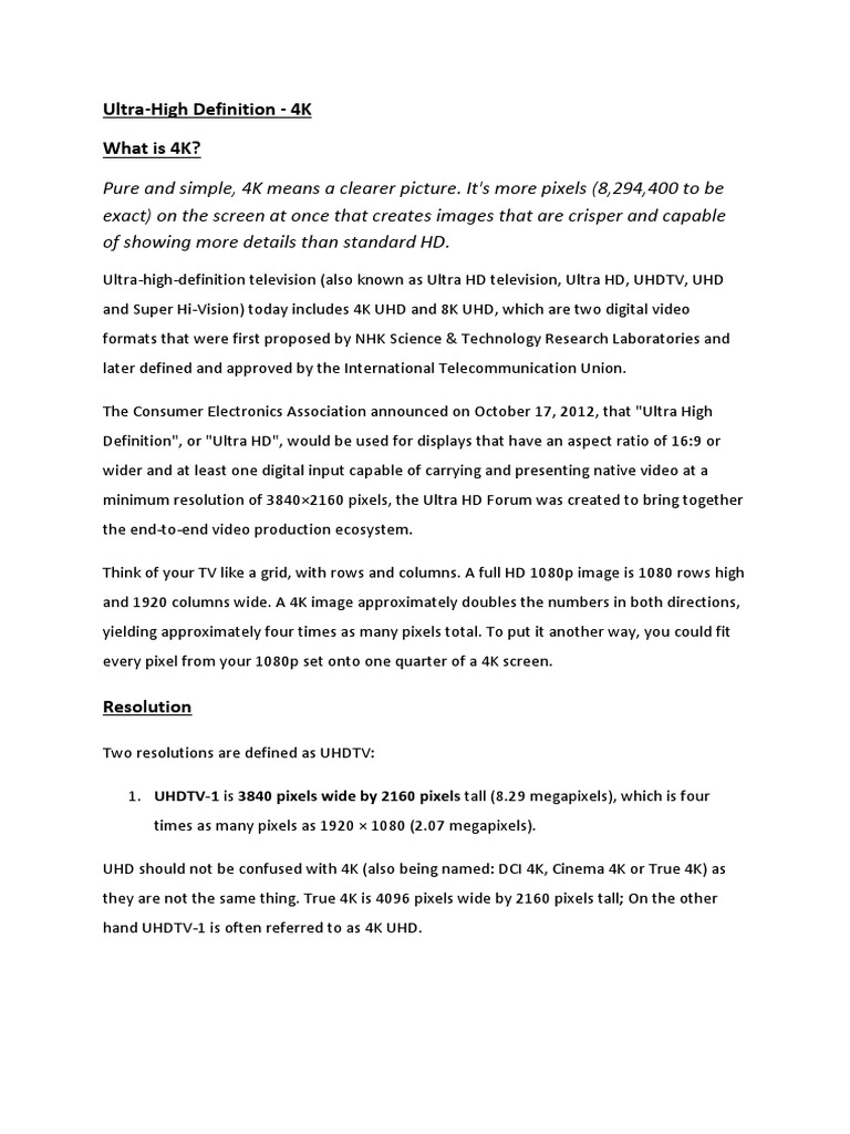 Ultra HD | PDF | Image Resolution | High Definition Television