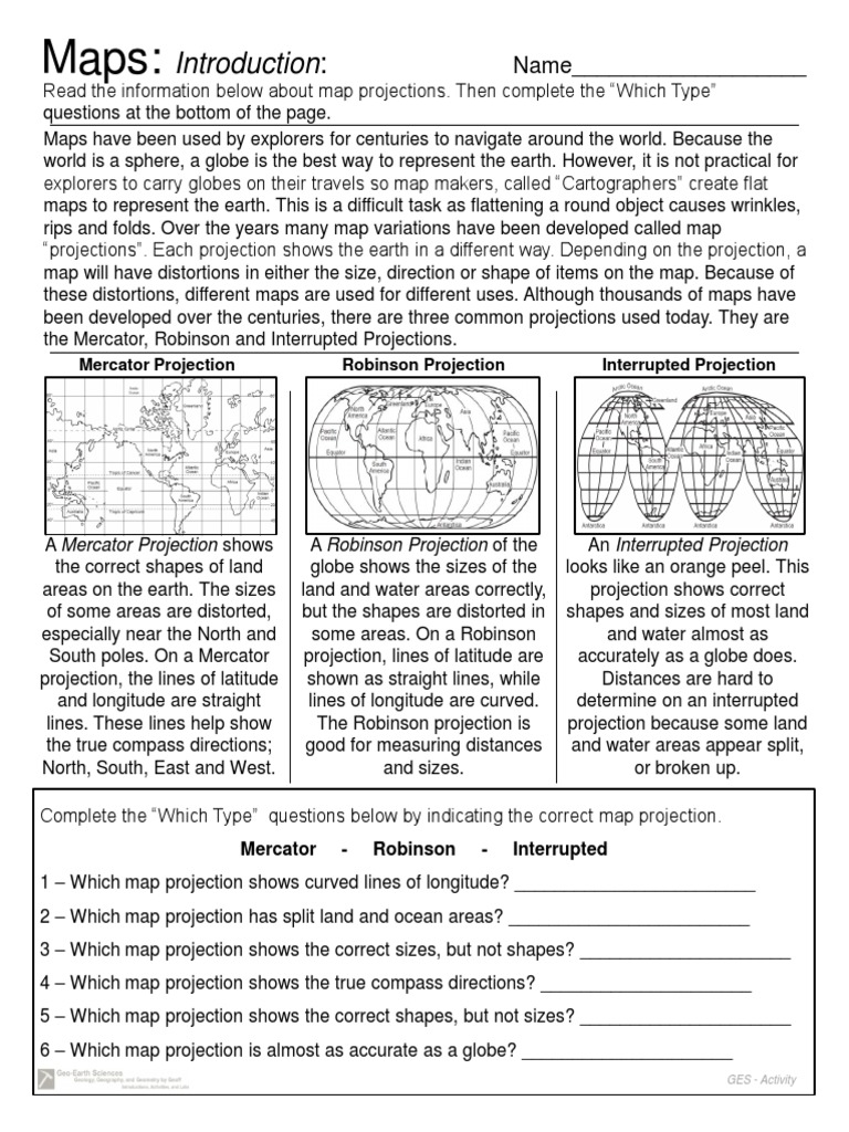 Map Projection Activity Sheet | PDF | Map | Latitude