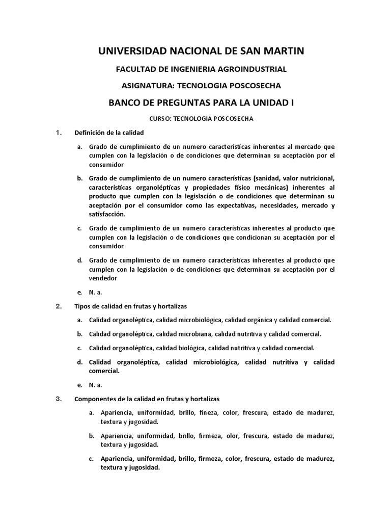 BANCO DE PREGUNTAS PARA EL PRIMER EXAMEN Ciclo 2023-I UNIDAD I | PDF ...