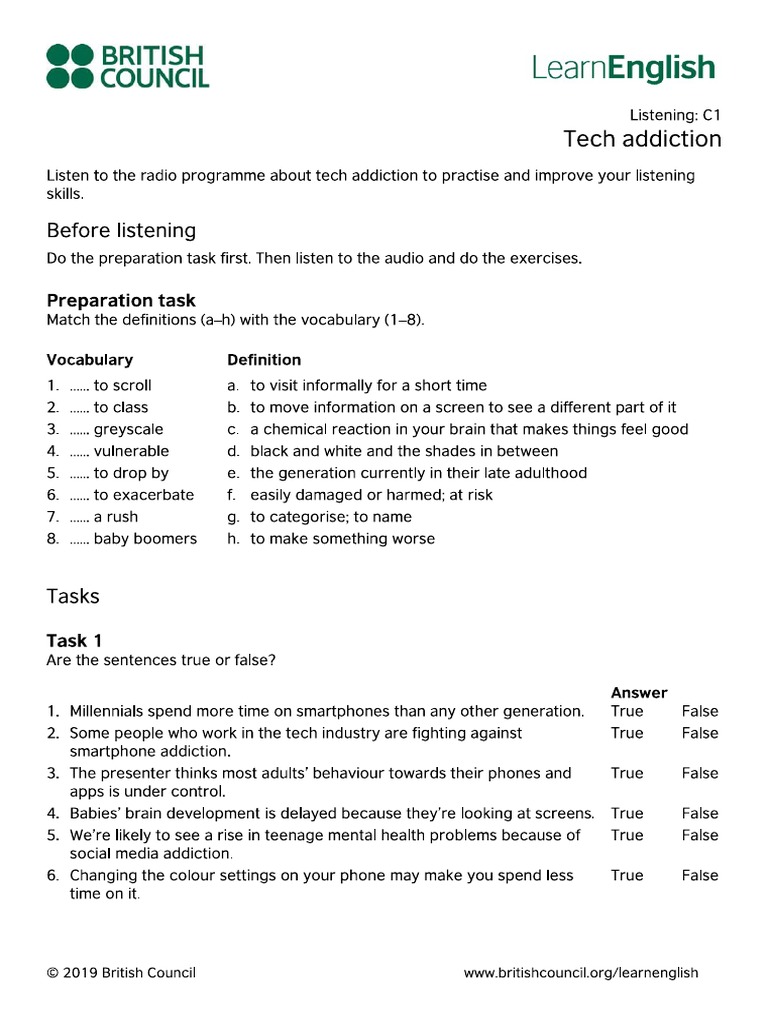 Tech Addiction Listening Students | PDF