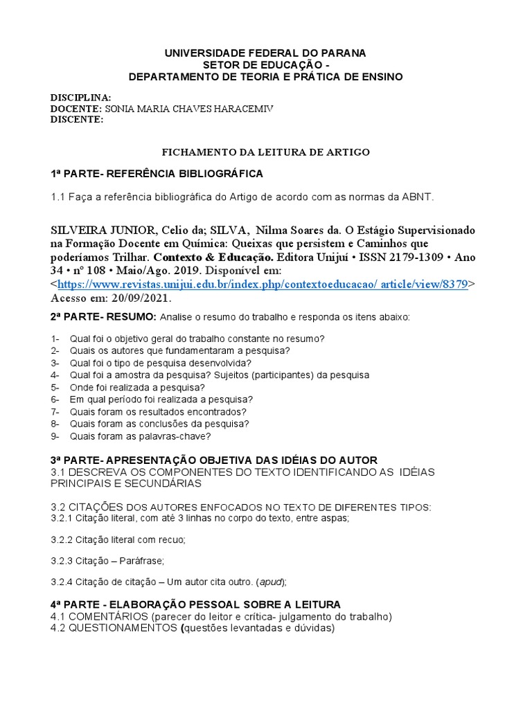 389 Roteiro de Fichamento de Leitura de Artigo | PDF