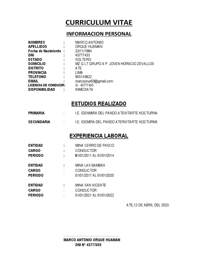 Curriculum Vitae Marco Antonio | PDF