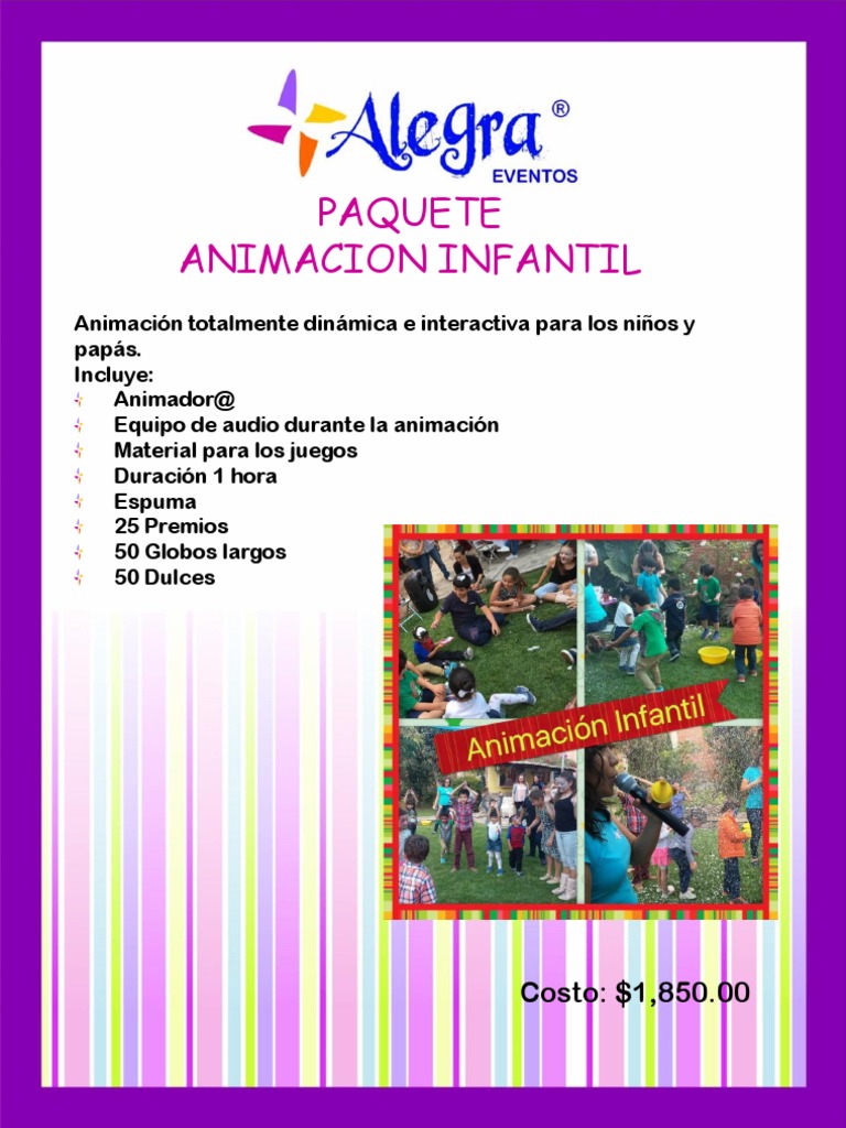 Paquete Animacion Infantil: Costo: $1,850.00 | PDF