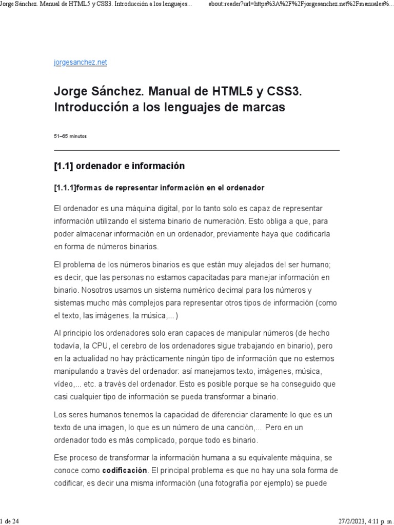Jorge Sánchez. Manual de HTML5 y CSS3. 01 - Introducción A Los Lenguajes de Marcas | PDF