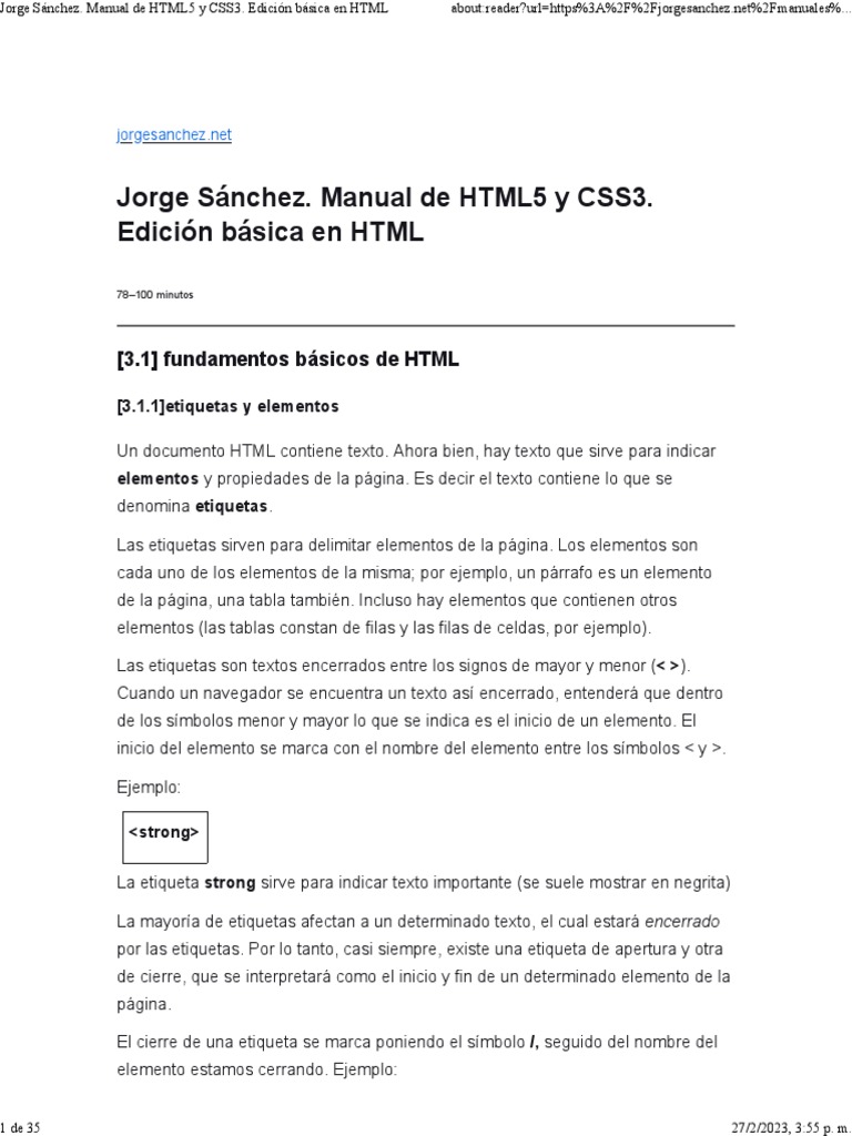 Jorge Sánchez. Manual de HTML5 y CSS3. 03 - Edición Básica en HTML | PDF | HTML | Ascii