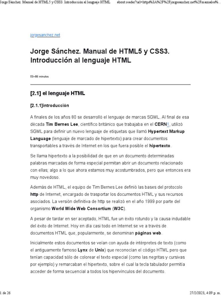 Jorge Sánchez. Manual de HTML5 y CSS3. 02 - Introducción Al Lenguaje HTML | PDF | HTML | Red mundial