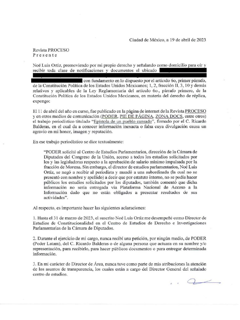Carta PROCESO Derecho de Réplica | PDF