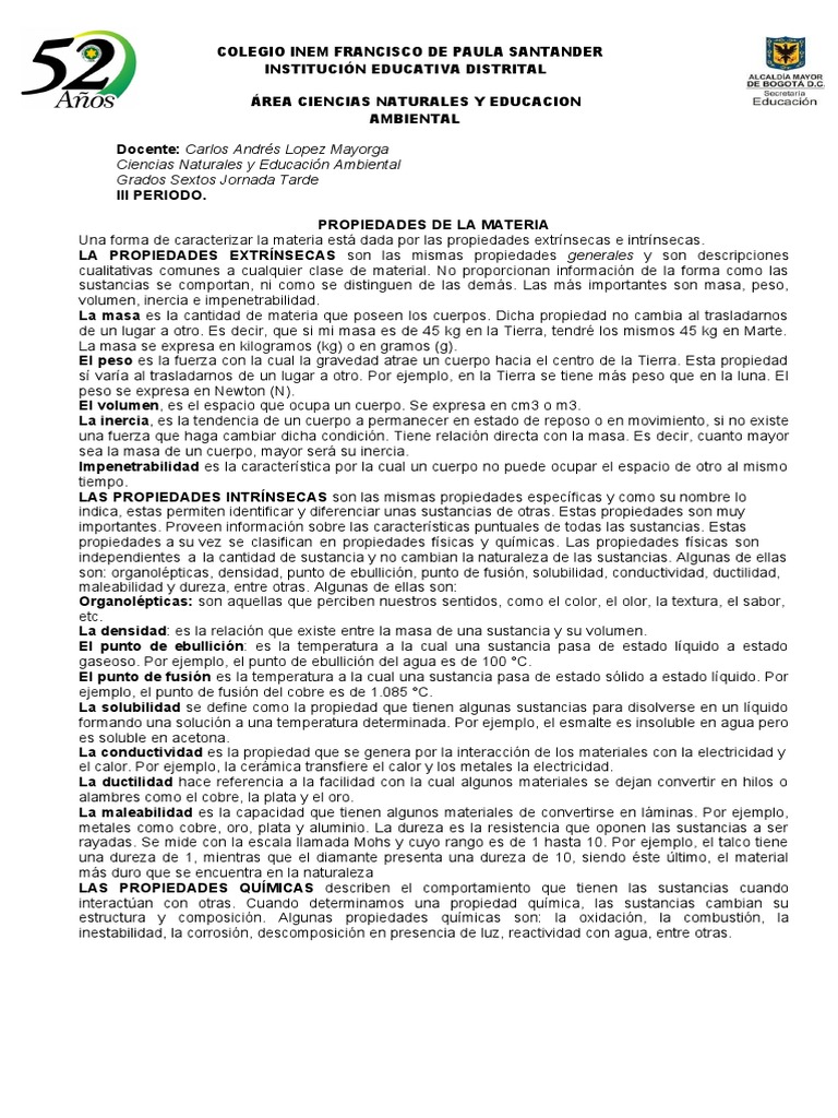 Ciencias Naturales Sextos Inem Quimica 2 | PDF | Masa | Solubilidad