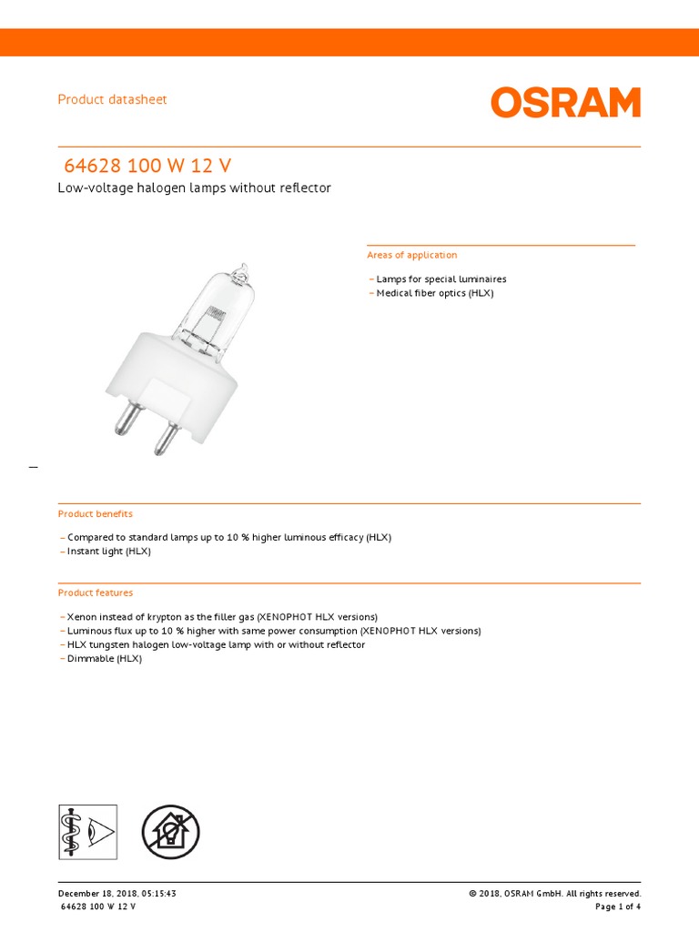 Product Datasheet: Low-Voltage Halogen Lamps Without Reflector | PDF ...