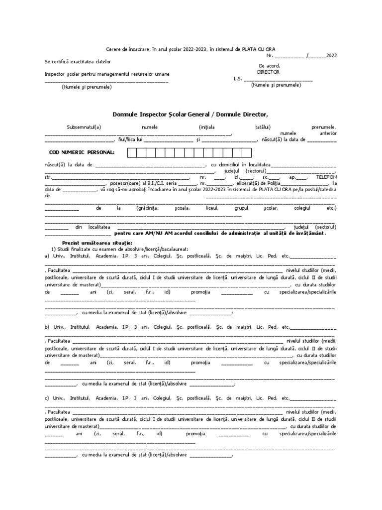 Cerere Plata Cu Ora | PDF