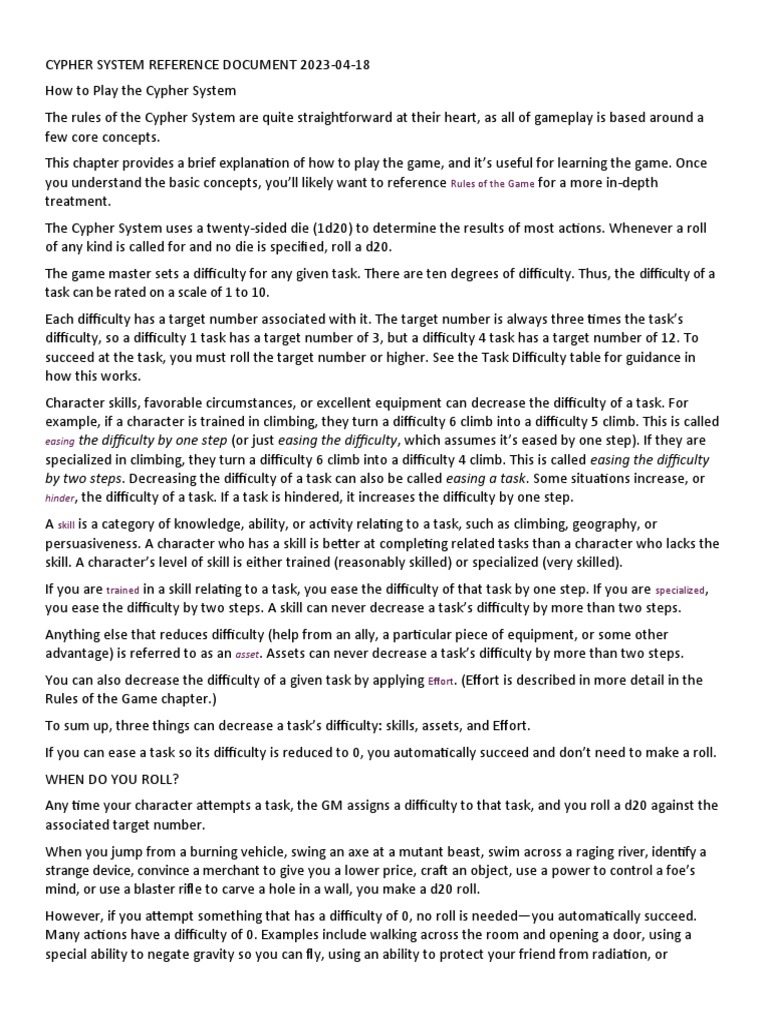 Cypher System Reference Document 2023 04 18 | PDF