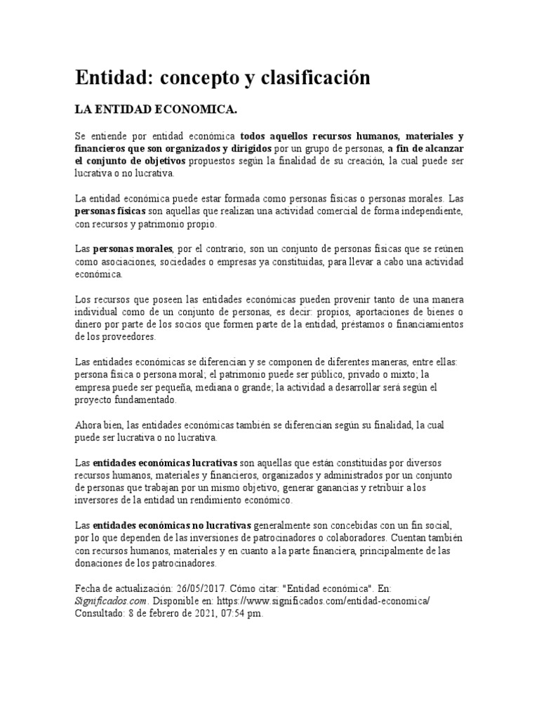 Entidad, Concepto y Clasificación | PDF | Estado financiero | Contabilidad