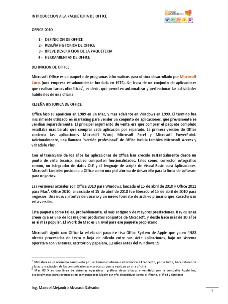 Introduccion A La Paqueteria de Office | PDF | Microsoft Office | Informática