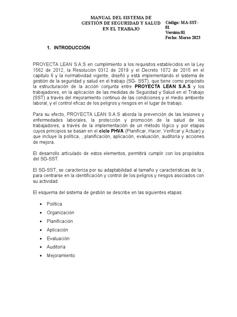 Ma-Sst-01 Manual SG SST | PDF | Valores | Riesgo