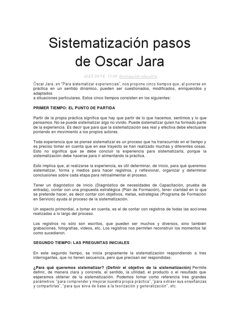 Sistematización - Oscar Jara - 5pasos | PDF
