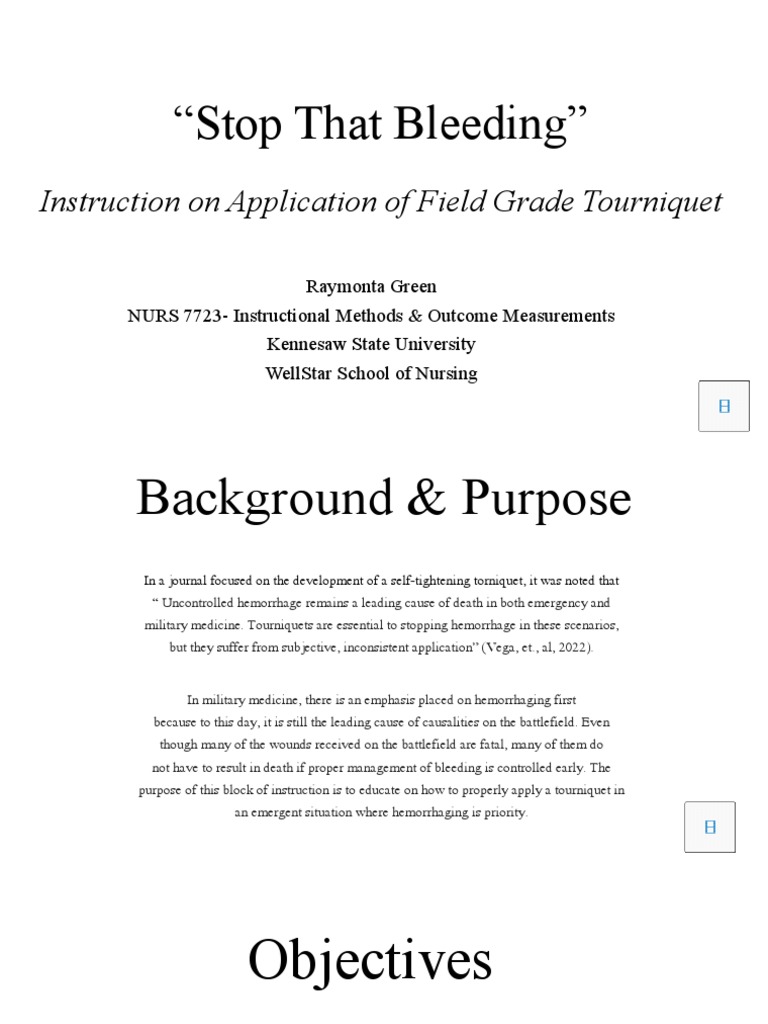 Tourniquet Application Powerpoint | PDF | Bleeding | Blood Vessel