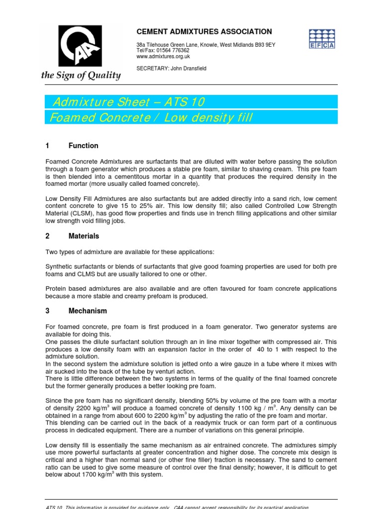 Foamed Concrete Admixtures Guide | PDF | Concrete | Foam