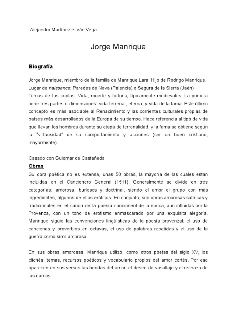 Jorge Manrique, poeta español del siglo XV | PDF
