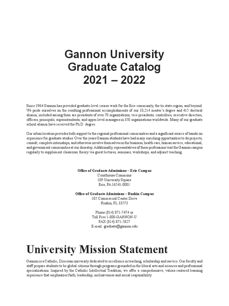GannonUniversity GraduateCatalog 2021 2022 | PDF | Postgraduate Education | University And ...