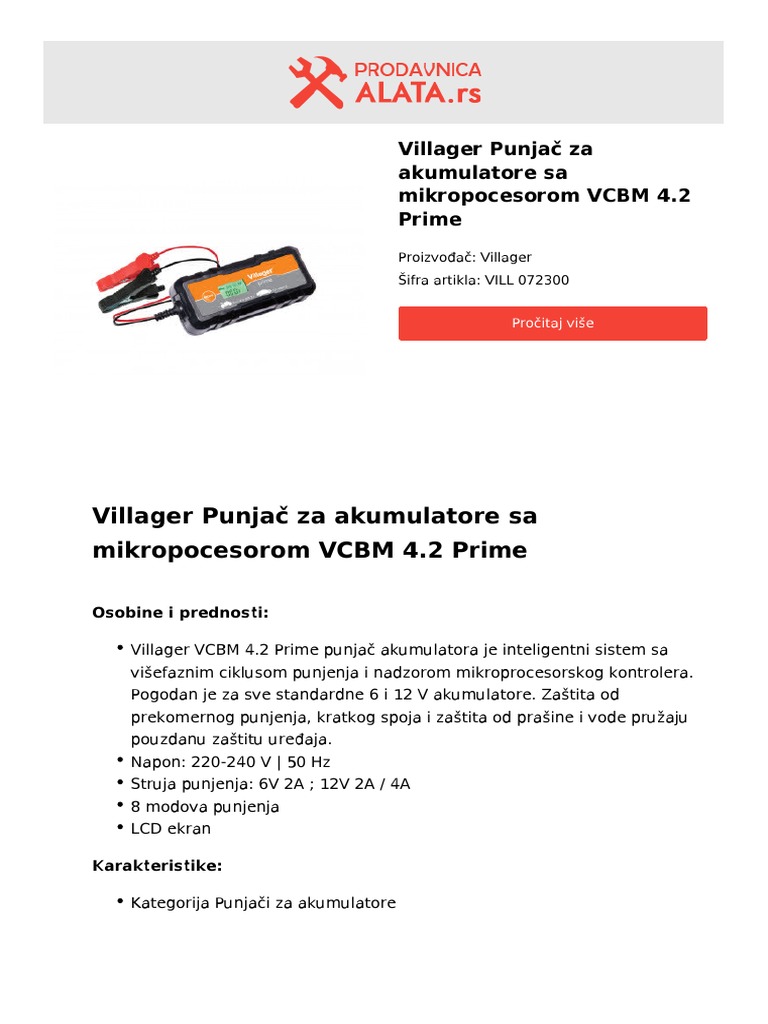 Villager Punjac Za Akumulatore Sa Mikropocesorom VCBM 42 Prime | PDF