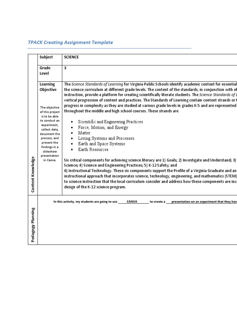 T-Pack Creating Assignment | Download Free PDF | Science | Curriculum
