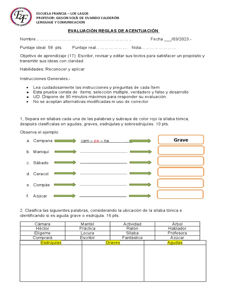 EVALUACIÓN REGLAS ACENTuación 4 | PDF