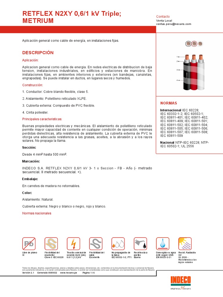 RETFLEX N2XY 0,6/1 KV Triple Metrium | PDF | Aislador (Electricidad ...