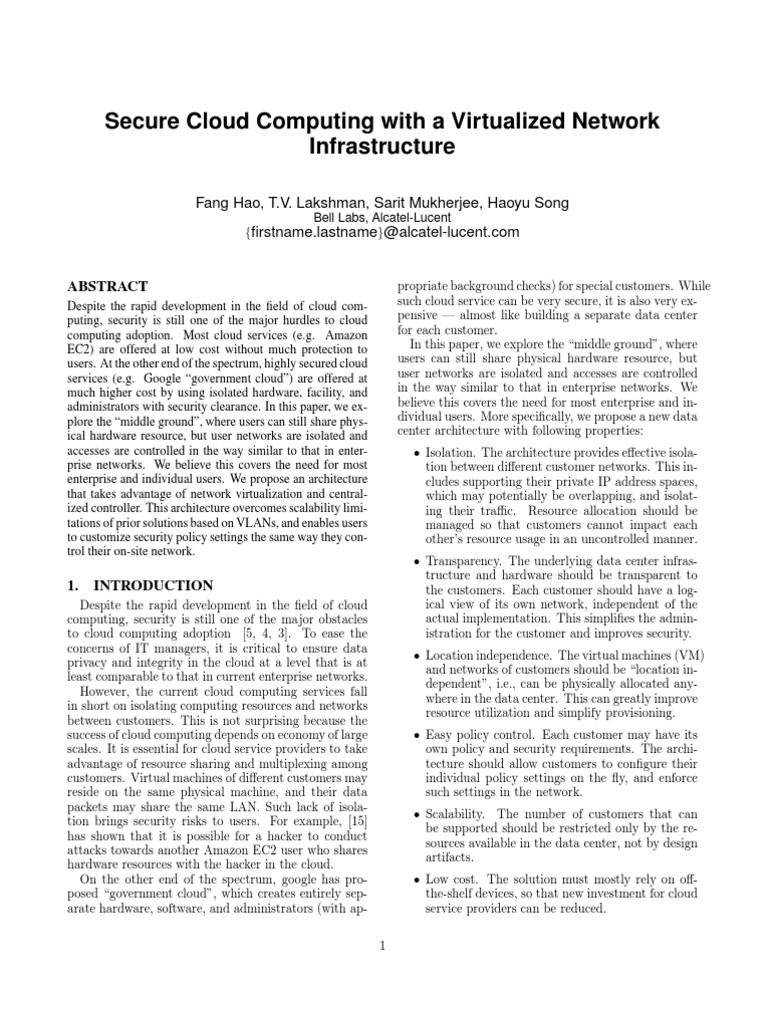 Secure Cloud Computing With A Virtualized Network Infrastructure | PDF | Computer Network ...