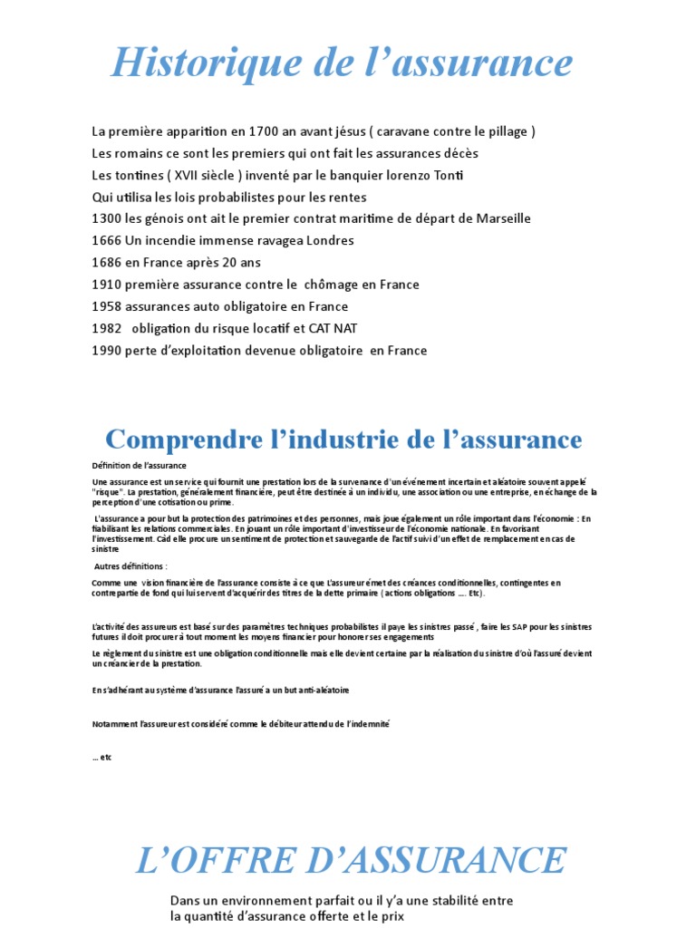 Historique et fonctionnement de l'assurance | PDF | Assurance | Risque