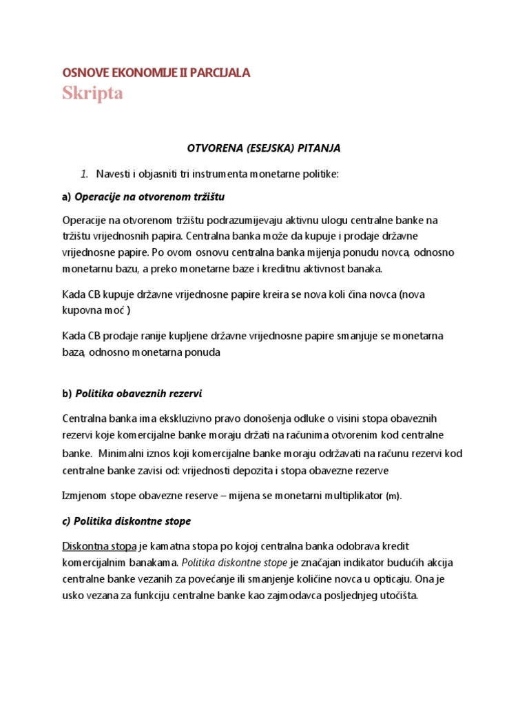 Skripta: Osnove Ekonomije Ii Parcijala | PDF