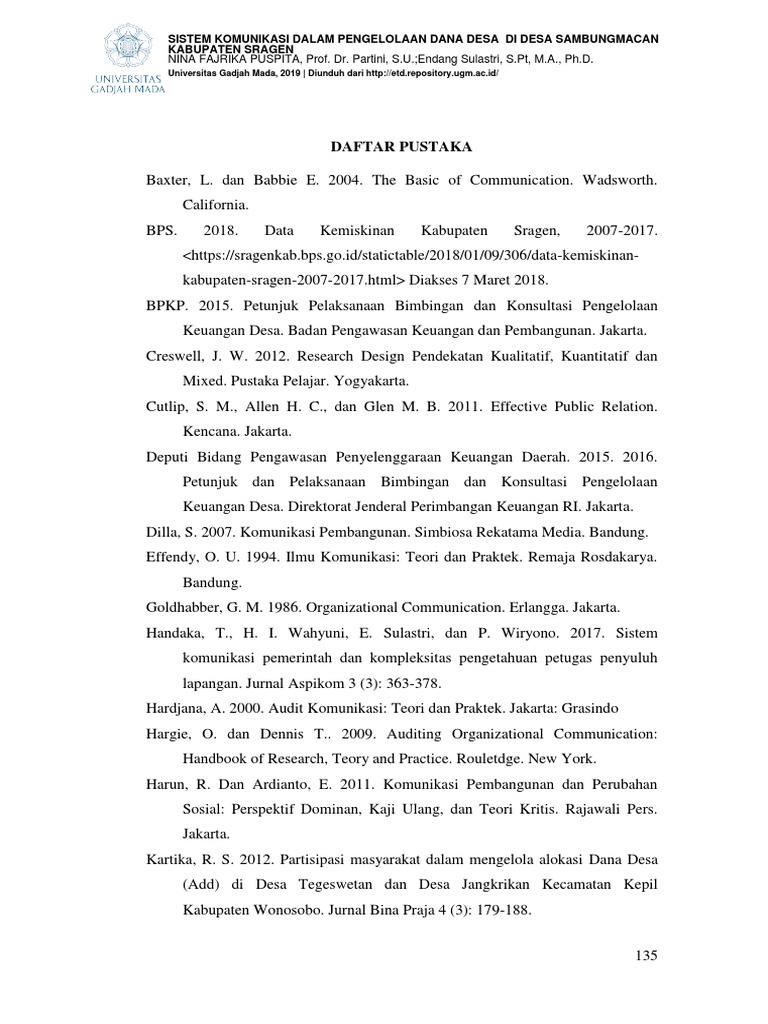 Daftar Pustaka: NINA FAJRIKA PUSPITA, Prof. Dr. Partini, S.U. Endang ...