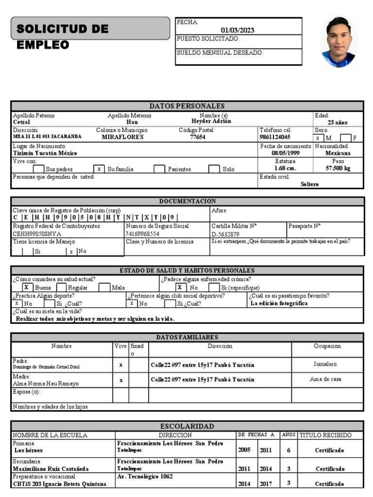 Solicitud de Empleo Llena | PDF