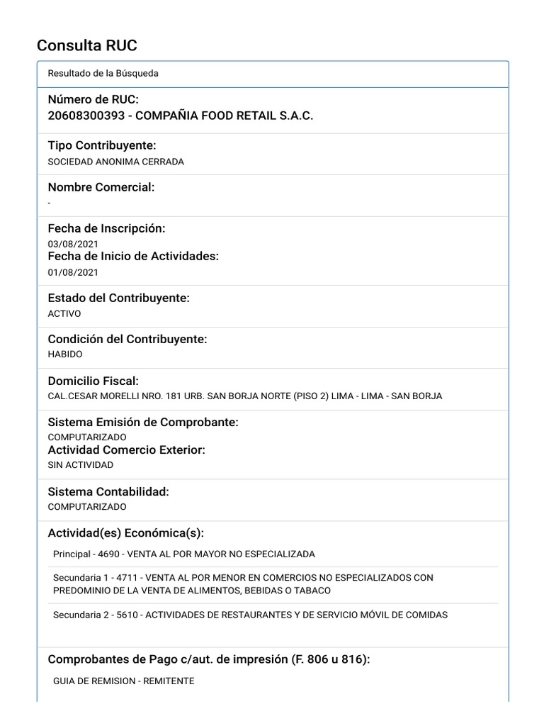 Ficha Ruc Plaza Vea | PDF