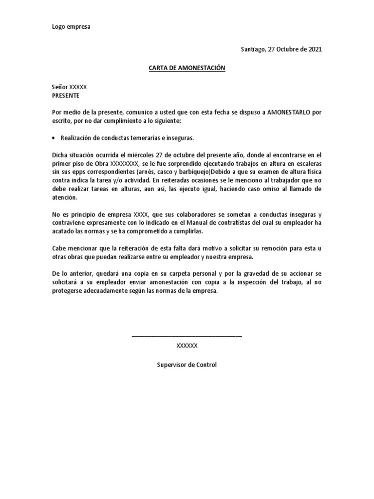 CARTA AMONESTACION Ejemplo | PDF