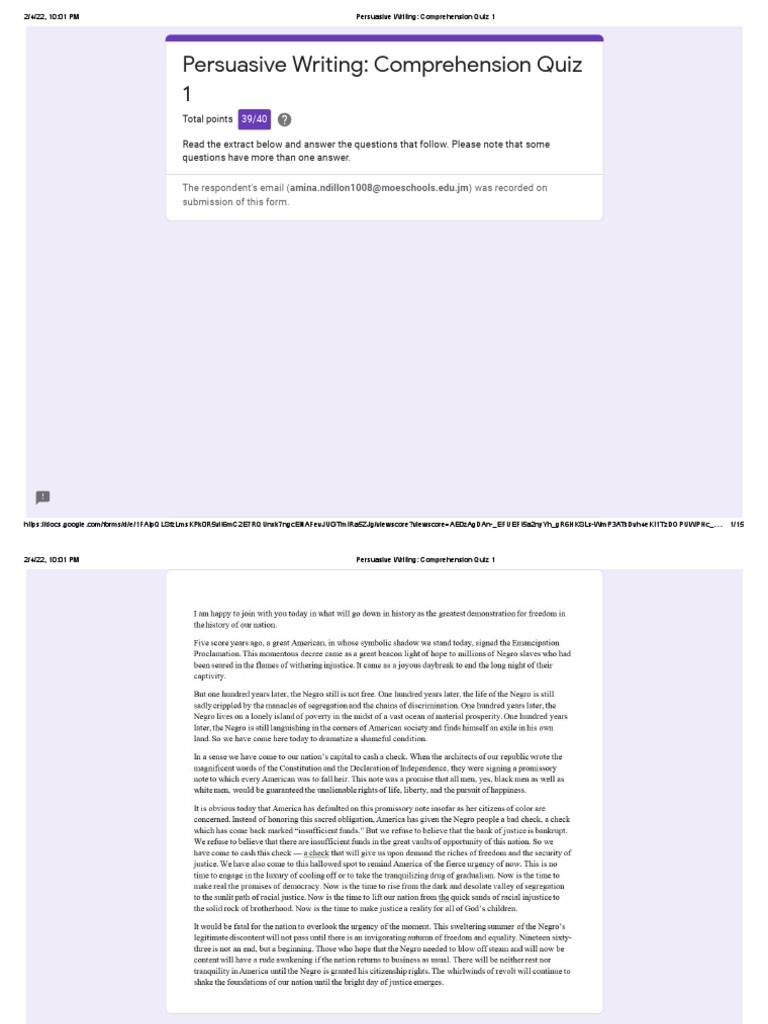 Persuasive Writing Quiz Score 100 | PDF