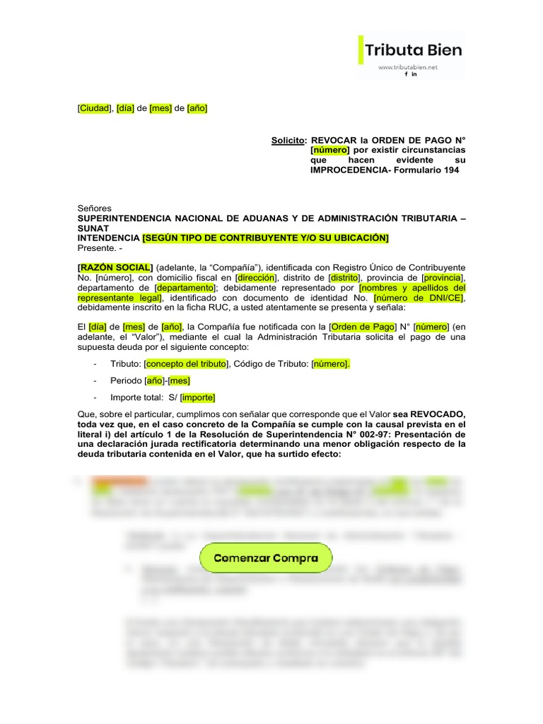 C006. Modelo Escrito Complementario A F 194 - Revocación Valor | PDF