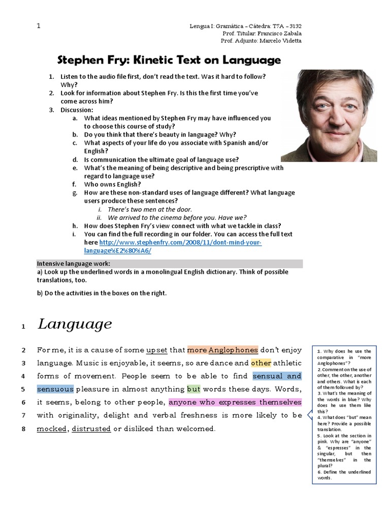 Language: Stephen Fry: Kinetic Text On Language | Download Free PDF ...