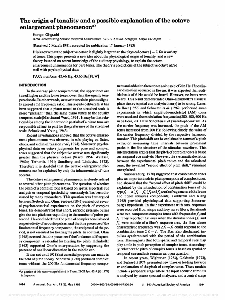 The Origin of Tonality and A Possible Explanation of The Octave Enlargement Phenomenon | PDF ...
