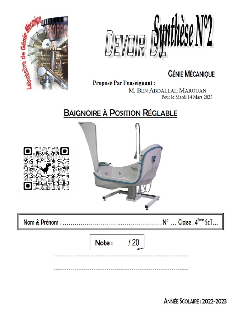 DS2 4ScT (Baignoire A Position Reglable) 22-23 + Correction | PDF
