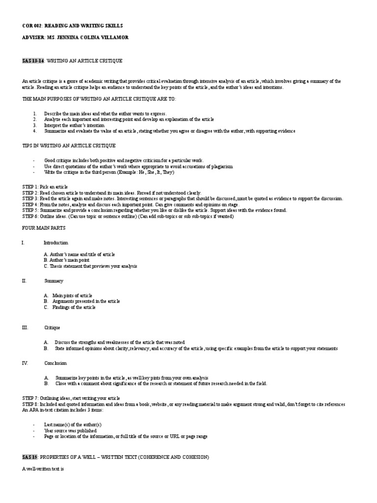 COR 002 Reviewer | PDF | Résumé | Word