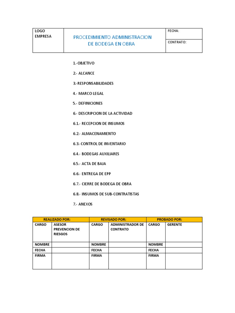 Procedimiento Administracion de Bodega | PDF | Inventario | Logística